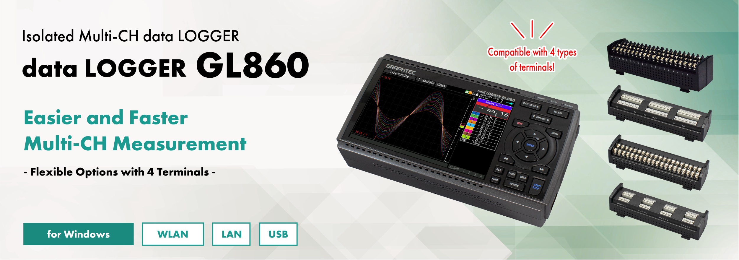 Graphtec GL860 data logger + B-563 input terminal block