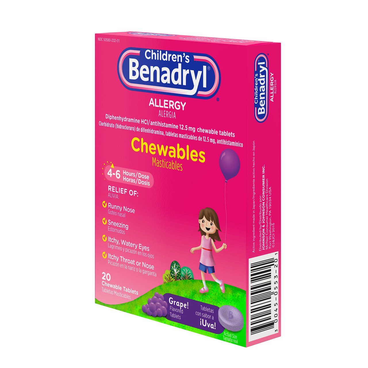 Benadryl Children's Allergy Relief Chewable Tablets, Grape Flavor, 20 ...