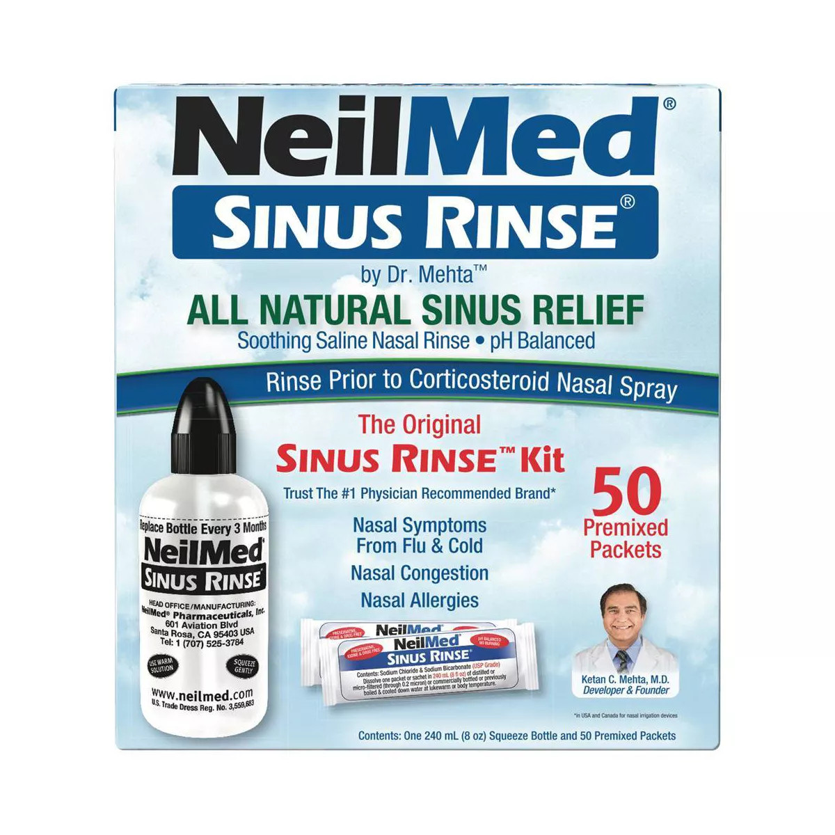 NeilMed Pharmaceuticals Original Sinus Rinse Kit, 50 Packets& 1 9 oz ...