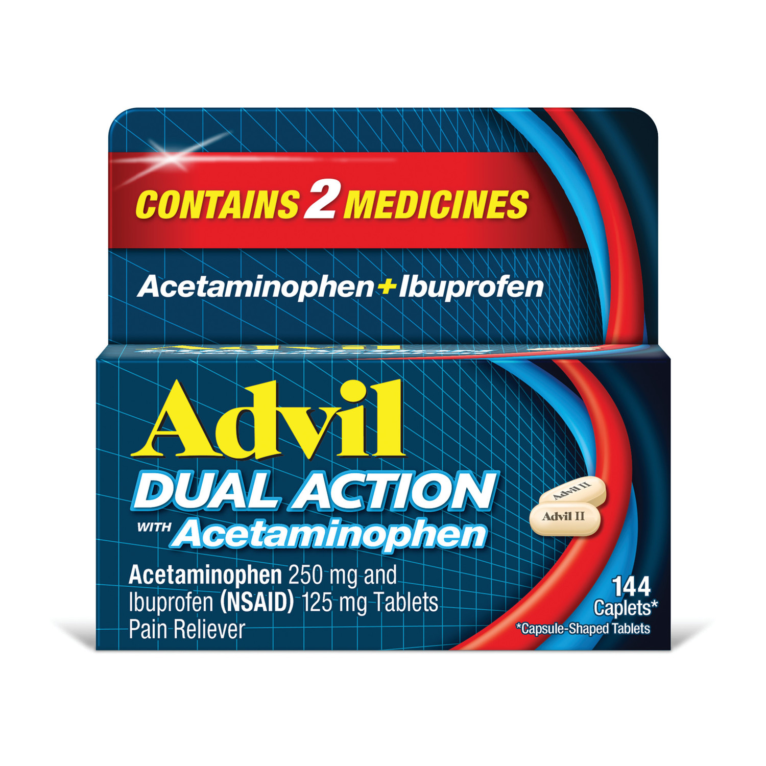 Advil Dual Action Coated Caplets, 144 Count - Hey Pharma