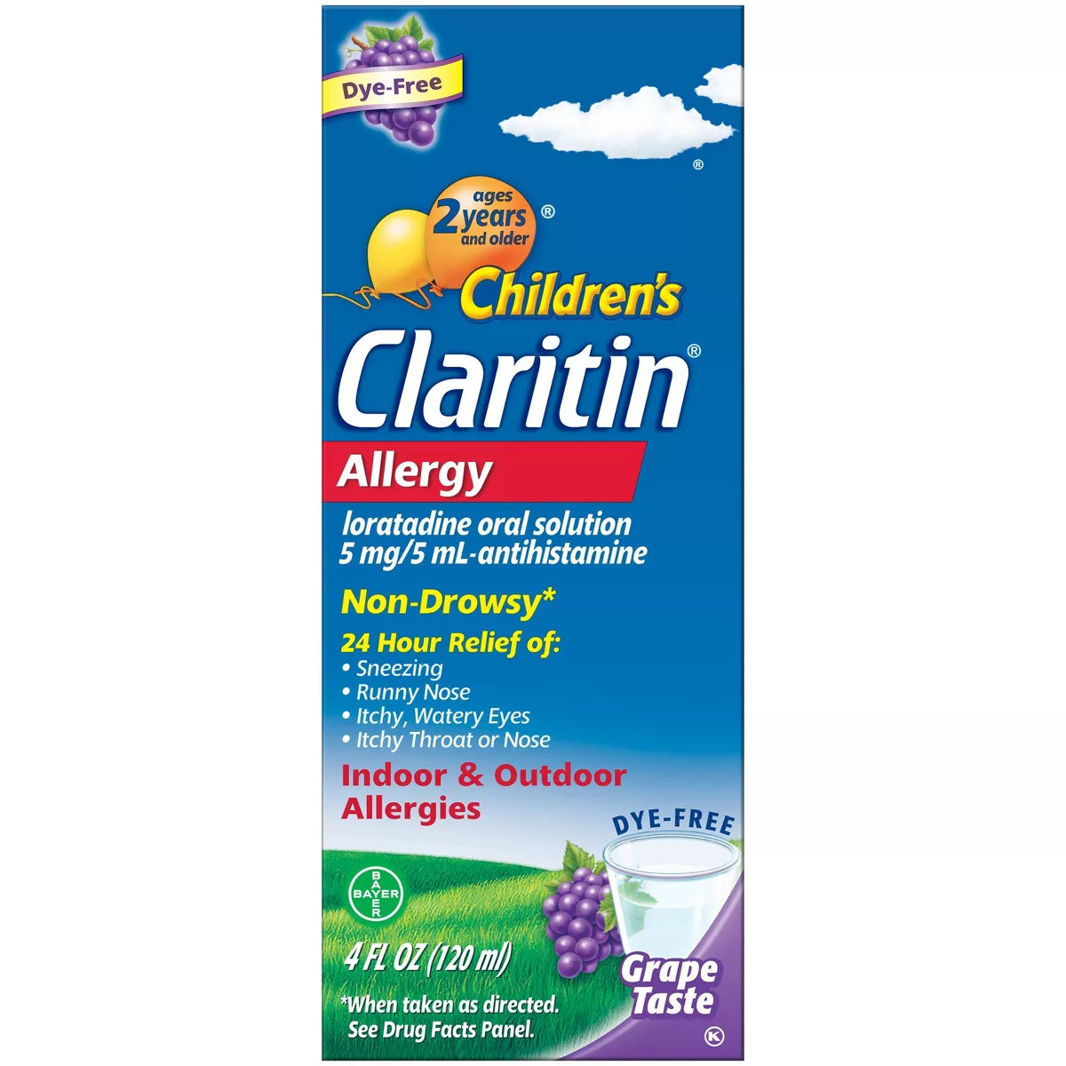 Claritin Children's Allergy Relief Non-Drowsy Cough Syrup, Grape Flavor ...