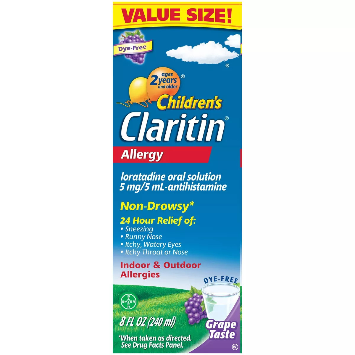 Claritin Children's Allergy Relief Non-Drowsy Cough Syrup, Grape Flavor ...
