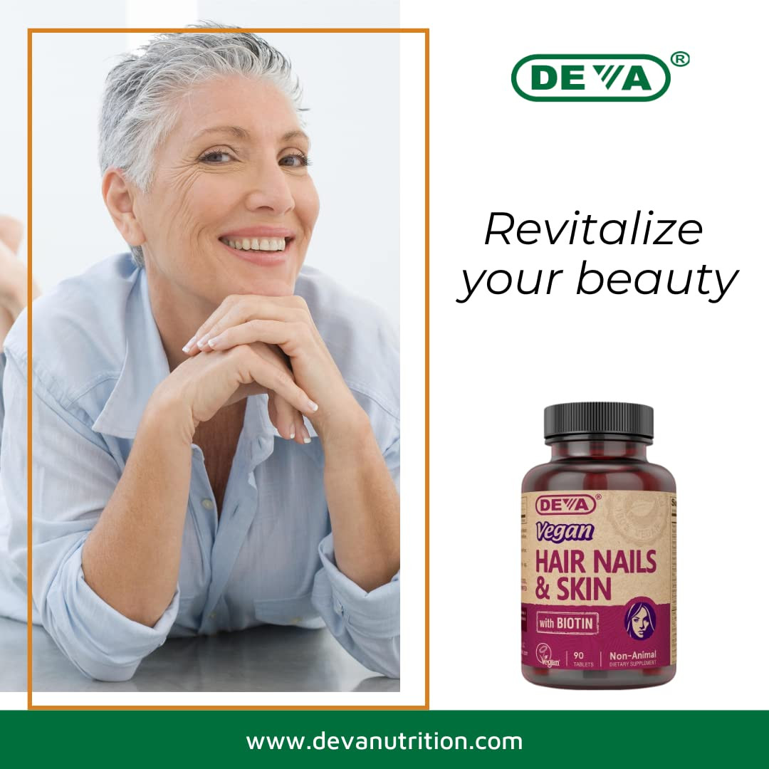 DEVA Vegan Hair, Nails & Skin Vitamins & Minerals with Biotin ...