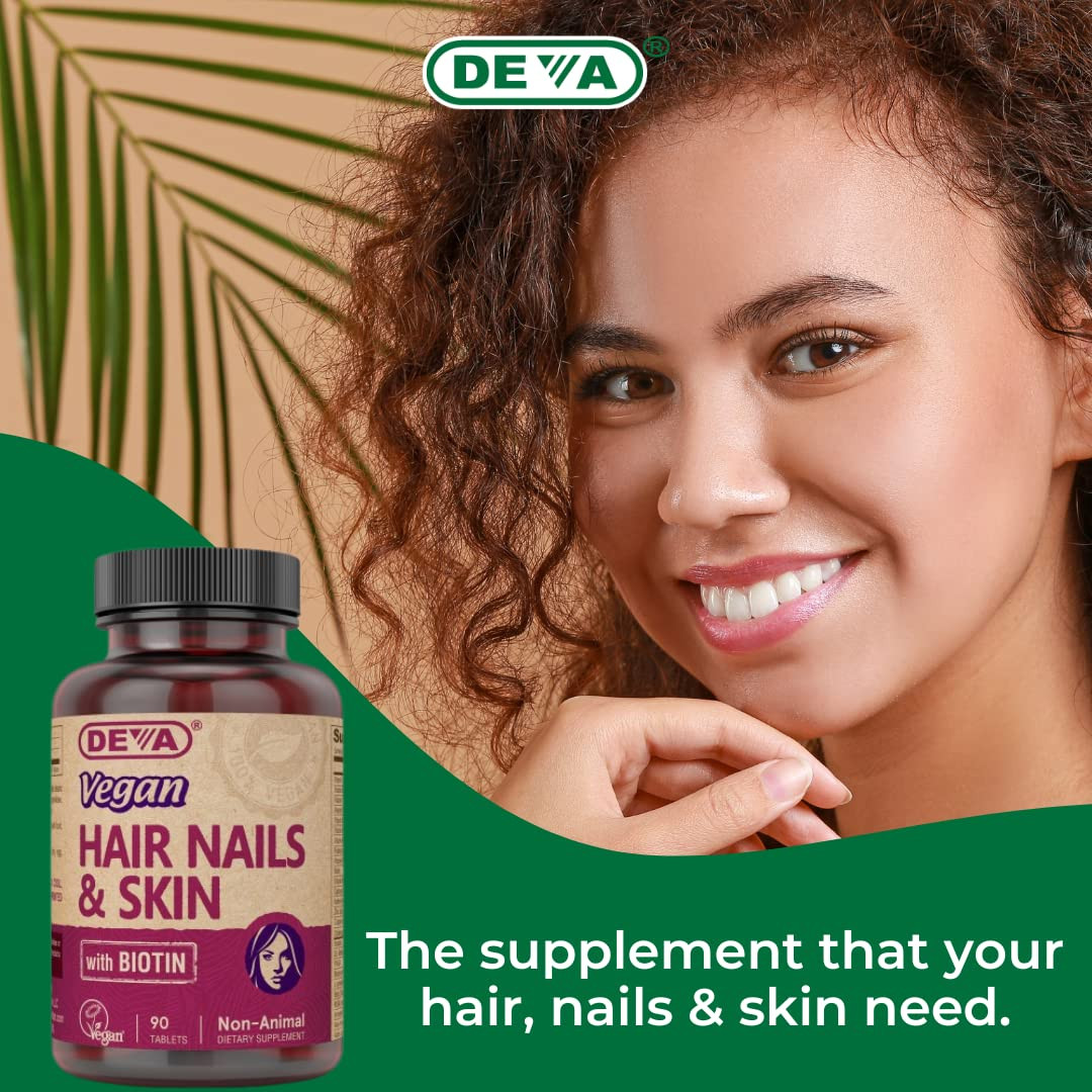 DEVA Vegan Hair, Nails & Skin Vitamins & Minerals with Biotin ...