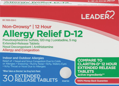 Leader Allergy Relief D-12 Extended Release Tablets Non-Drowsy, 30ct ...