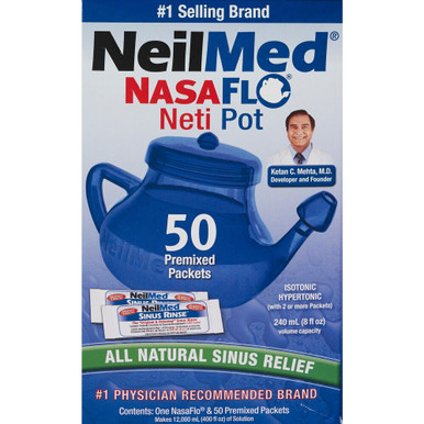 NeilMed NasaFlo Unbreakable Neti Pot with 50 Premixed Packets - Hey Pharma