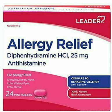 Leader Antihistamine 25mg Allergy Relief Mini Tablets 24ct - Hey Pharma