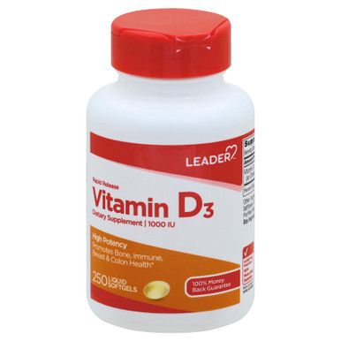 Leader Vitamin D3 1000IU Softgels 250 ct - Hey Pharma