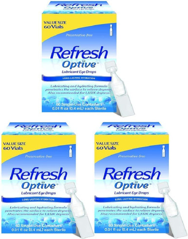 Refresh Optive Lubricant Drops for Sensitive Eyes, 60 Vials ...