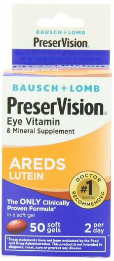 Bausch Lomb PreserVision Eye Vitamin Areds Lutein Mineral Supplement 50 ...