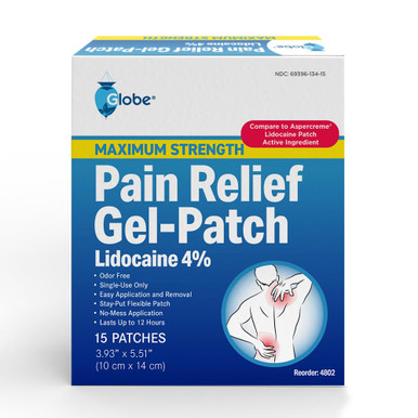 Globe -15 Pack - Maximum Strength OTC Pain Relief 4% Lidocaine Patch, 3 ...