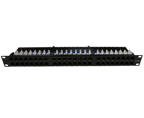 Cat5e 48-Port High-Density Patch Panel – 1U, Strain Relief Bar, UL Listed