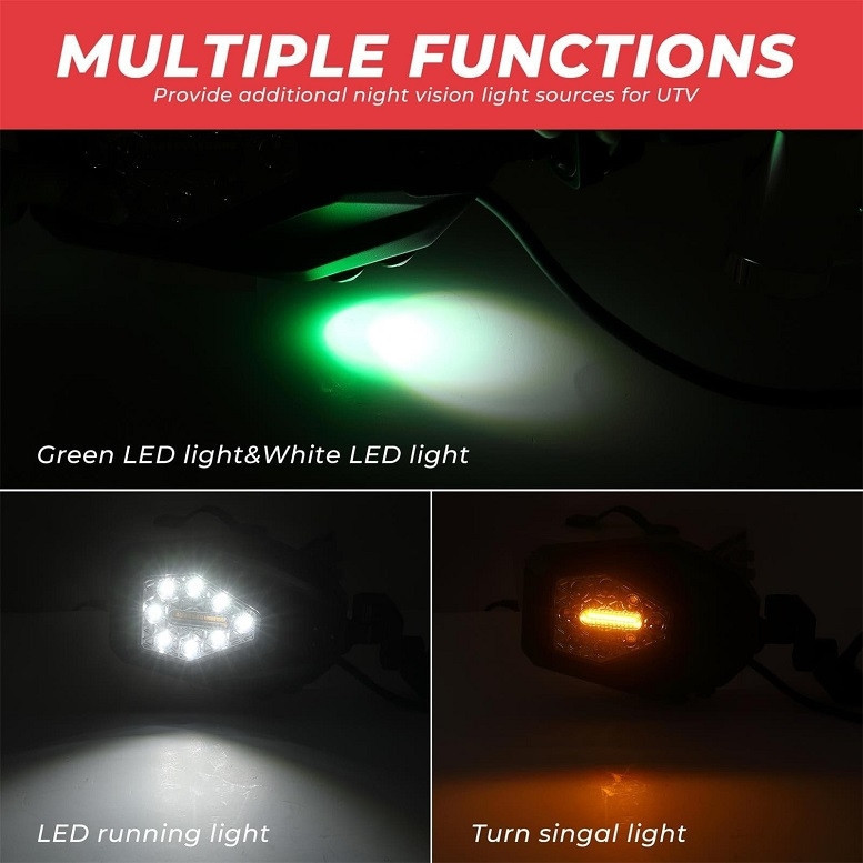 Yamaha Viking / Wolverine / YXZ LED Lighted Side Mirrors with Green ...
