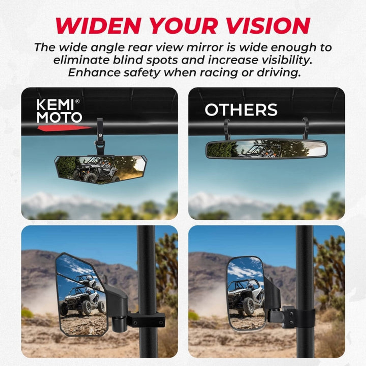 Enhance Your Utv With Kemimotos Roll Bar Mirrors And Center Mirror For