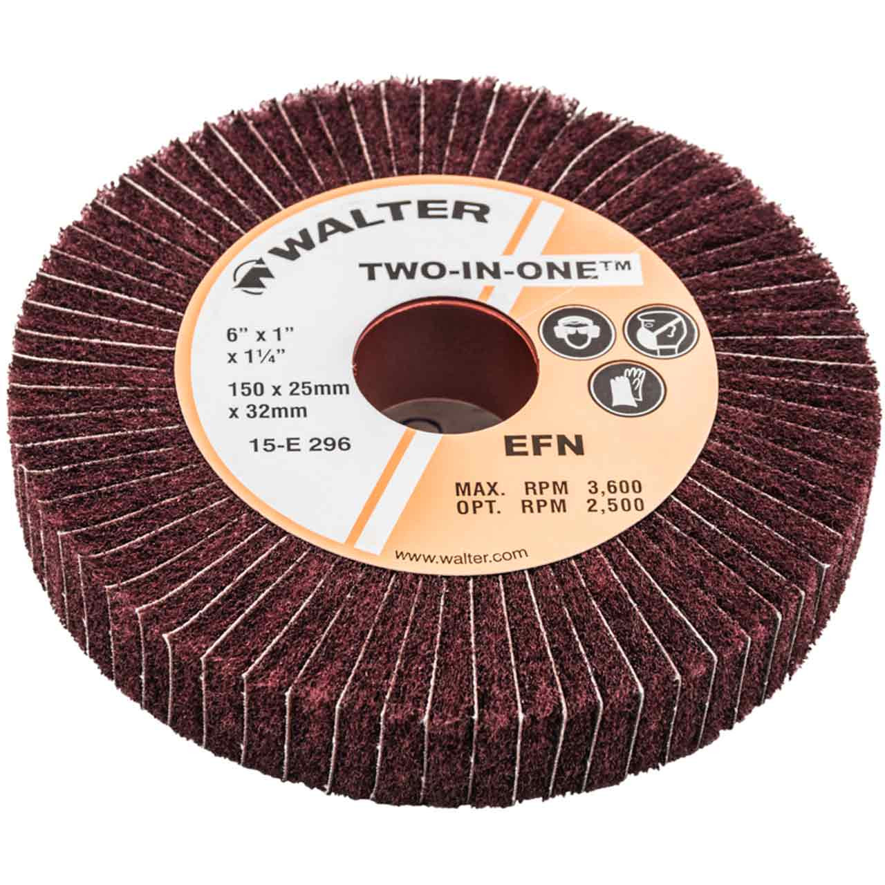 Walter 15E296 6x1x1-1/4 Two-In-One Finishing Flap Wheel Extra Fine Grit 220