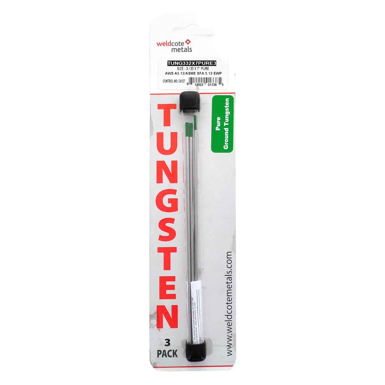 Weldcote TUNG3327PUR3 Pure Tungsten Electrode 3/32 X 7", 3 pack