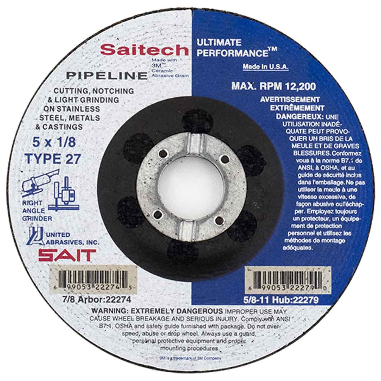 United Abrasives SAIT 22274 5x1/8x7/8 Saitech Pipeline Premium Cutting ...