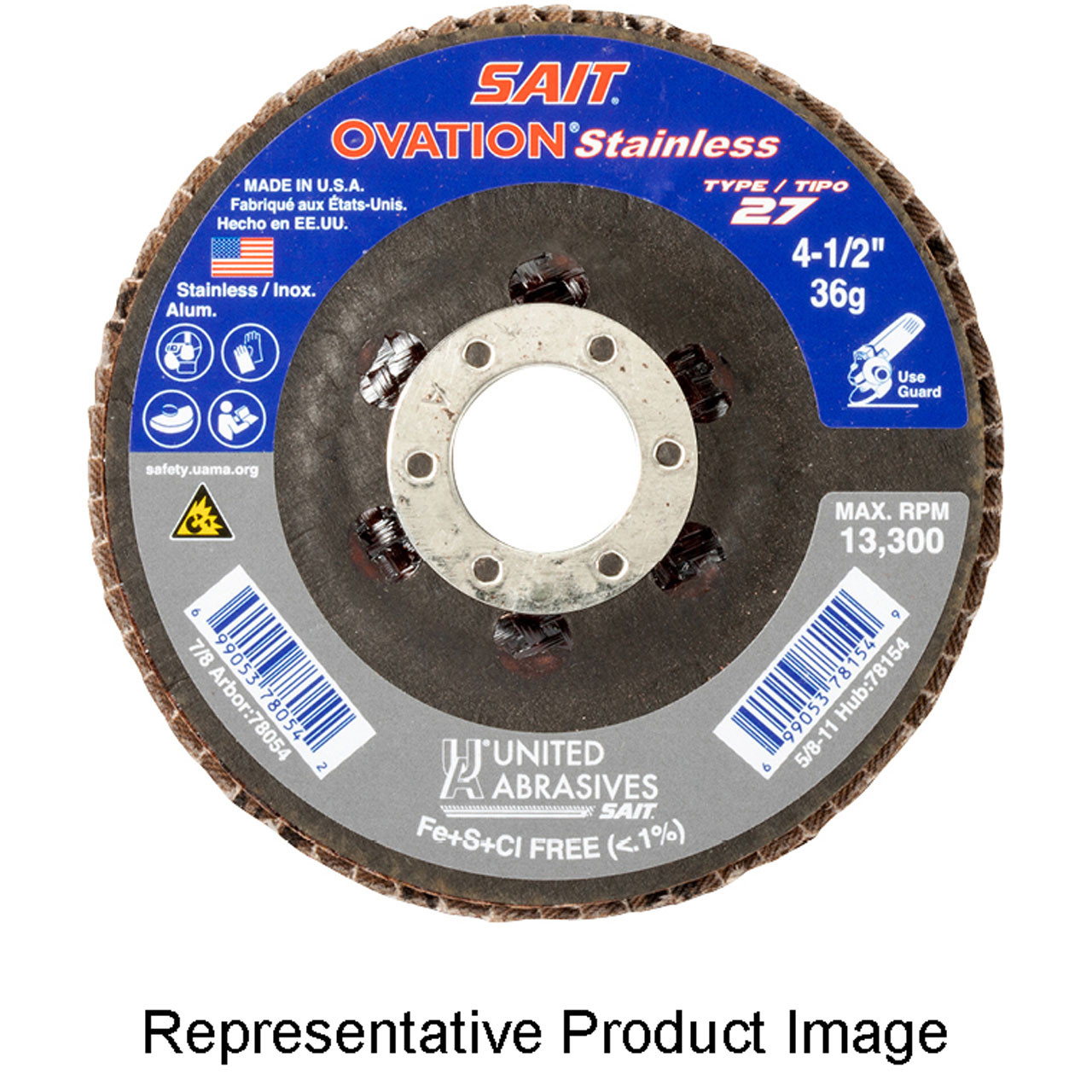 United Abrasives-SAIT 78055 4-1/2x7/8 Ovation Stainless High Density ...