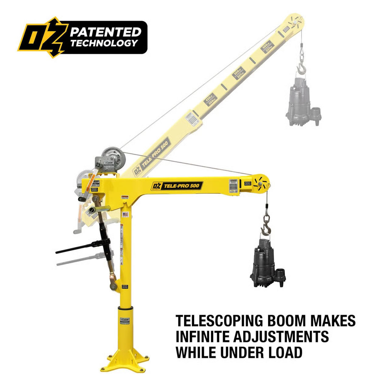 OZ OZTP1200DAV-ACW 1200 lb Tele-Pro® davit crane with 115V AC electric ...