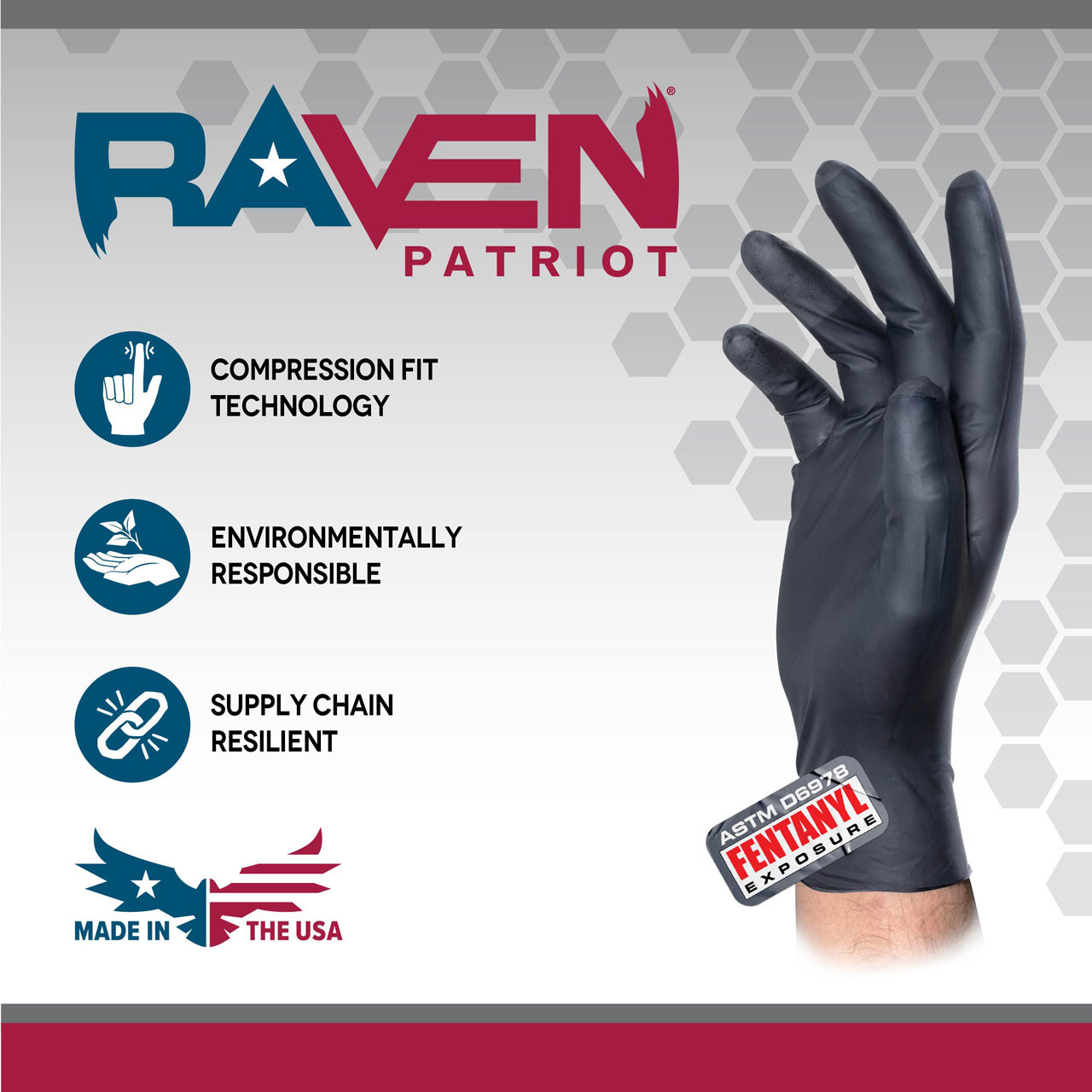 Raven Safety 66483 Raven Patriot Powder-Free Exam Grade Nitrile ...