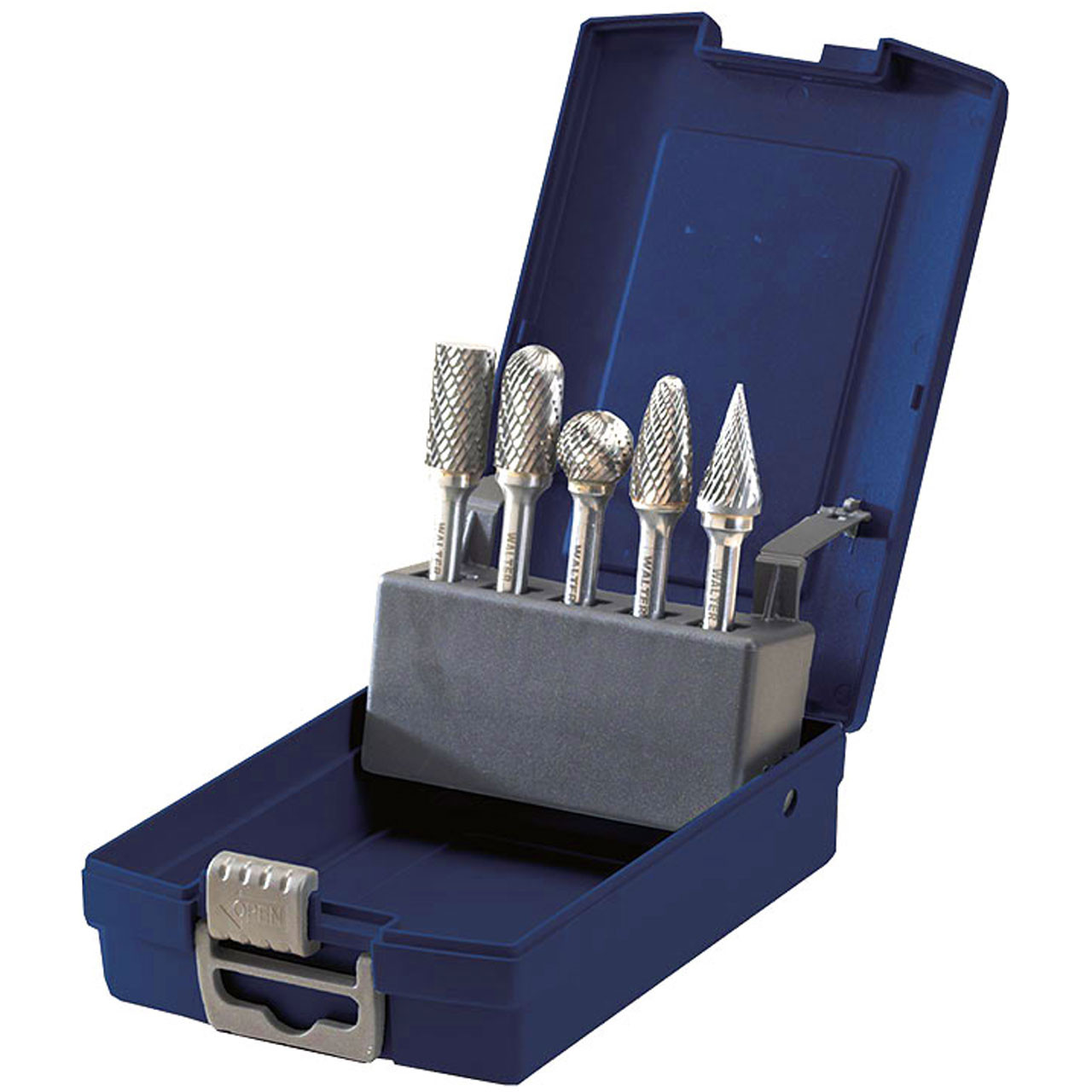 Walter 01V990 Double Cut Tungsten Carbide Burr Kit, 5 Piece Set