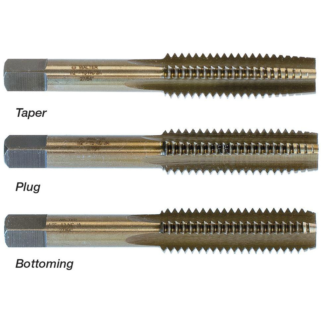 Walter 03B064 3/8" - 24 NF Taper HSS Hand Taps, Q, 3 pack
