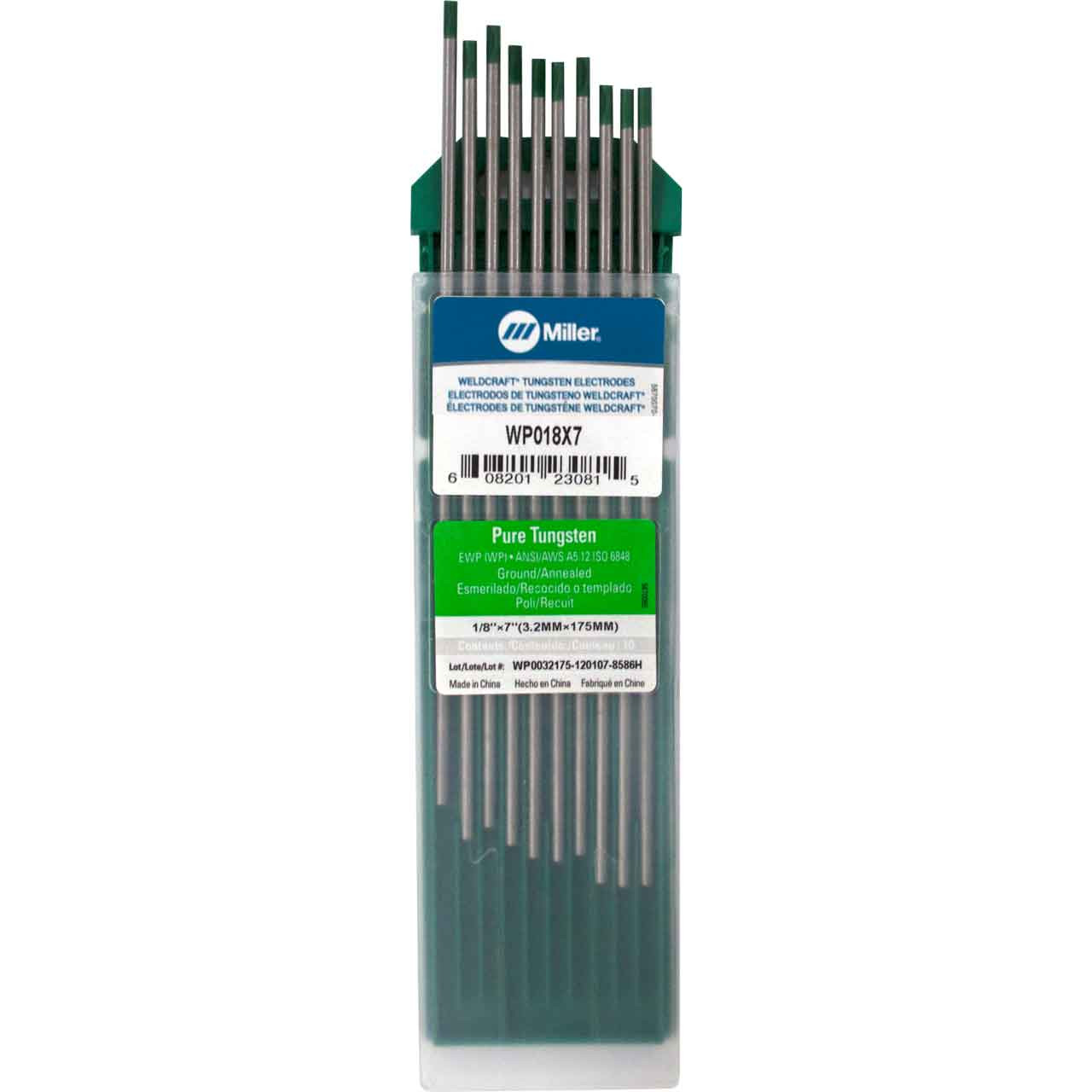 Miller Weldcraft WP018X7 Pure Tungsten Electrode 1/8" X 7", 10 pack