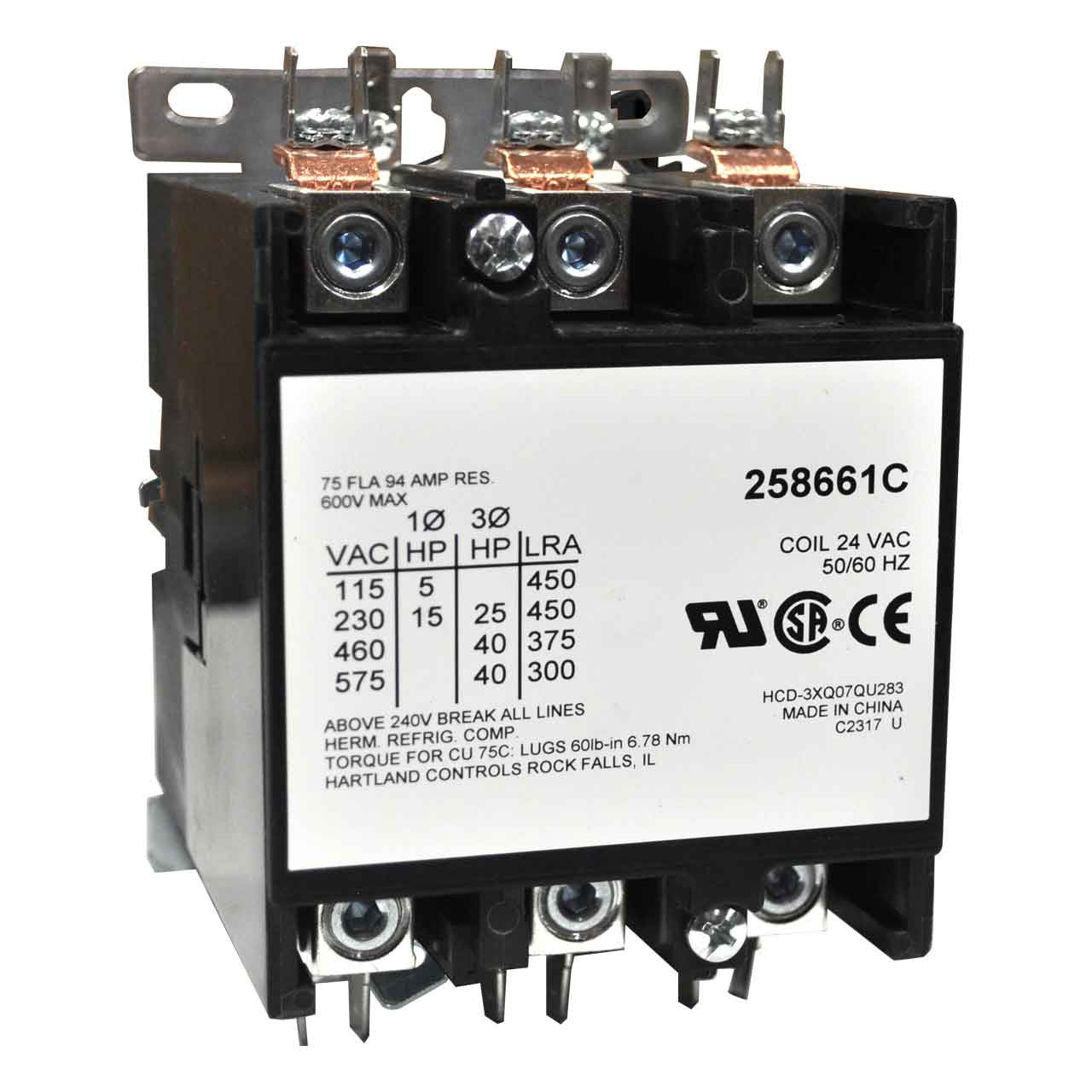 Miller 252907 Contactor, Def Prp 60A 3P 120Vac Coil w/Cover