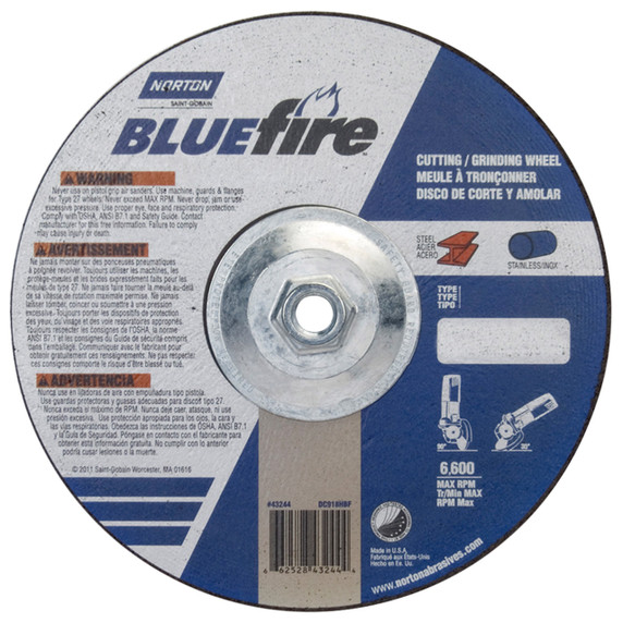 Norton 66252843244 9x1/8x5/8 - 11 In. BlueFire ZA/AO Grinding and ...