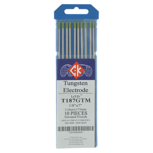 CK T187GTM LaYZr Tungsten Electrode 1/8" x 7", 10 pack