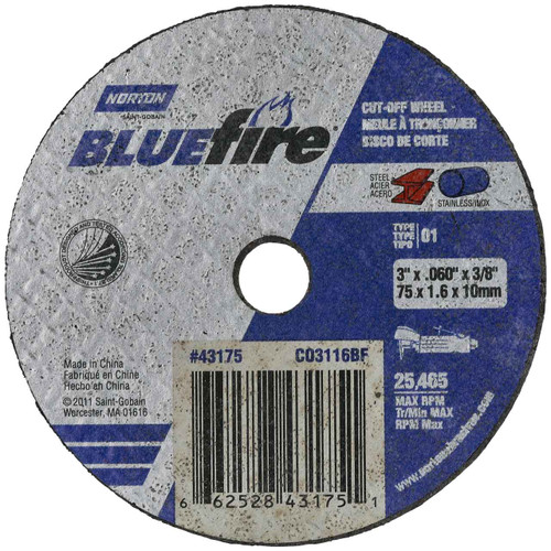 Norton 66252843175 3x1/16x3/8 In. BlueFire ZA AO Small Diameter ...