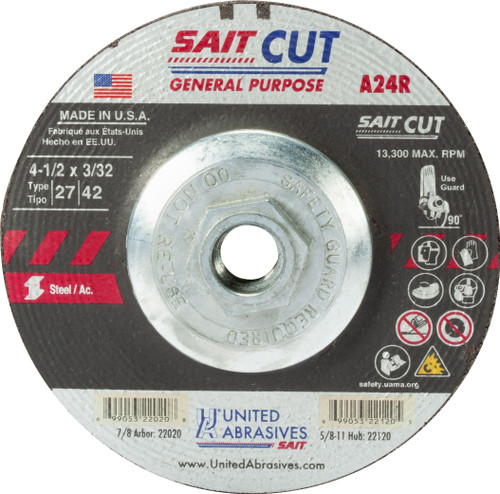 United Abrasives SAIT 22120 4-1/2x3/32x5/8-11 A24R General Purpose Cut ...