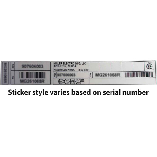 Miller 222142 Label, Stock/Serial Number Csa C Us 907216