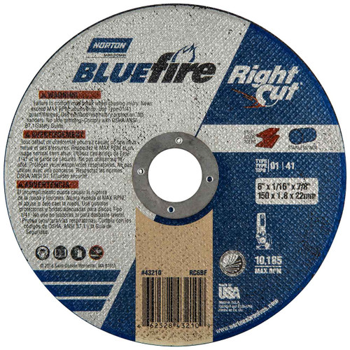 Norton 66252843210 6x1/16x7/8 In. BlueFire RightCut ZA/AO Reinforced ...