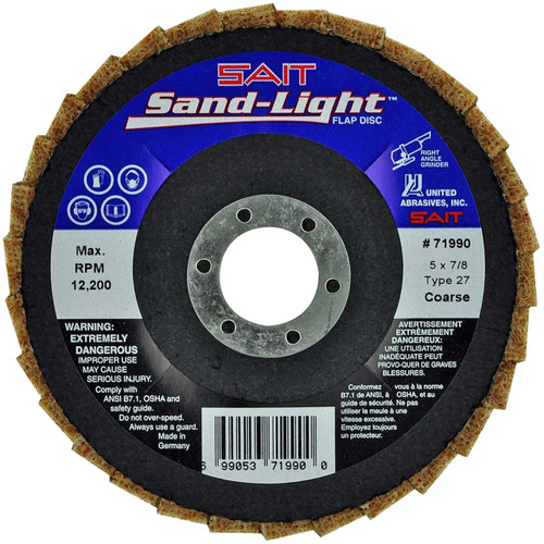 United Abrasives SAIT 71990 5x7/8 Sand-Light Flap Discs Type 27 Coarse ...