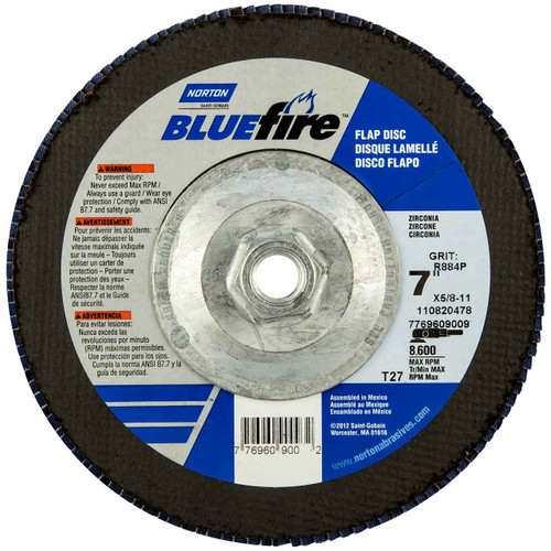 Norton 77696090094 7x5/8-11” BlueFire R884P Zirconia Alumina Plus High ...
