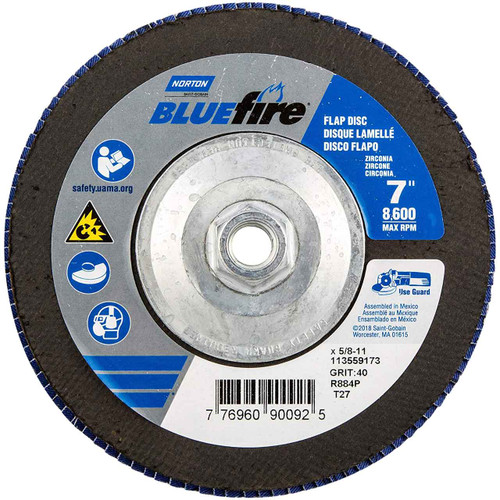 Norton 77696090092 7x5/8-11” BlueFire R884P Zirconia Alumina Plus High ...