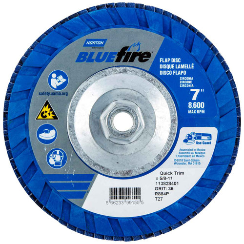 Norton 66623399155 7x5/8-11” BlueFire R884P Zirconia Alumina Plus Type ...