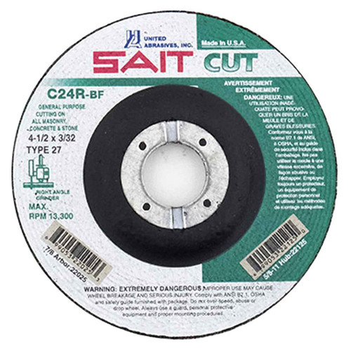 United Abrasives SAIT 22025 4-1/2x3/32x7/8 C24R Concrete and Metal Cut ...