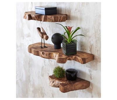 Teak wood floating shelves store