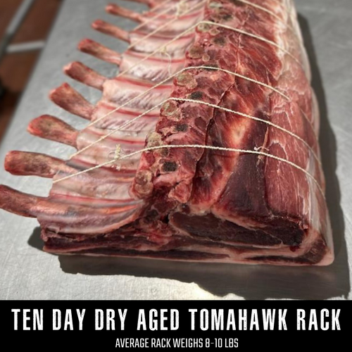10 Day Dry Aged Frenched Tomahawk Rack - 10 Bone - Heritage Farms ...