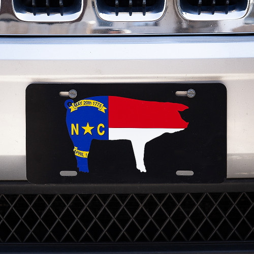 NC Pig Flag License Plate, Black
