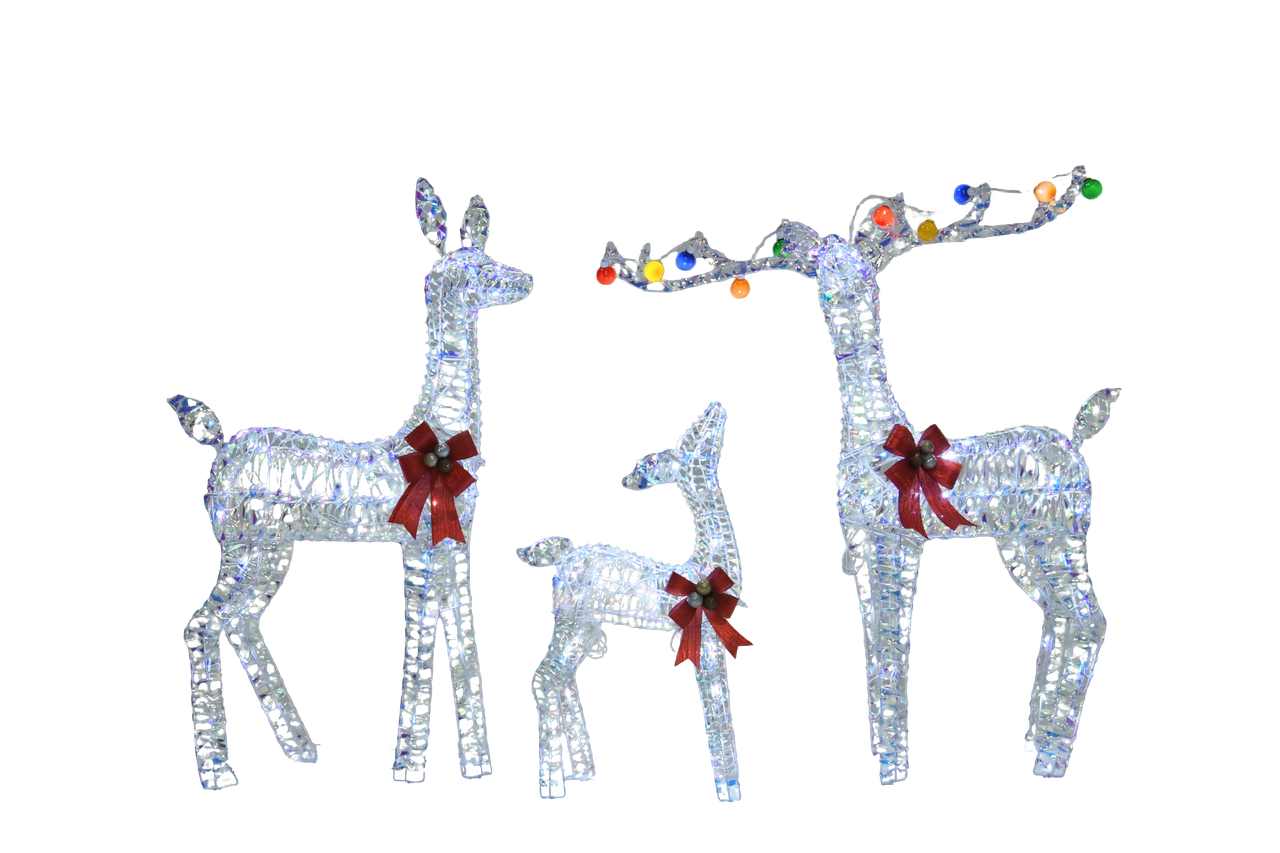 Holiday Time Set of 3 Light-Up Iridescent Deer Family Christmas Decoration