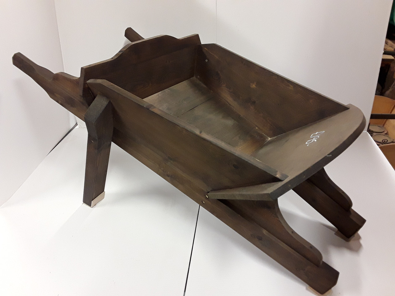 REDWOOD WHEELBARROW / SHOP DISPLAY / ORNAMENTAL FEATURE.