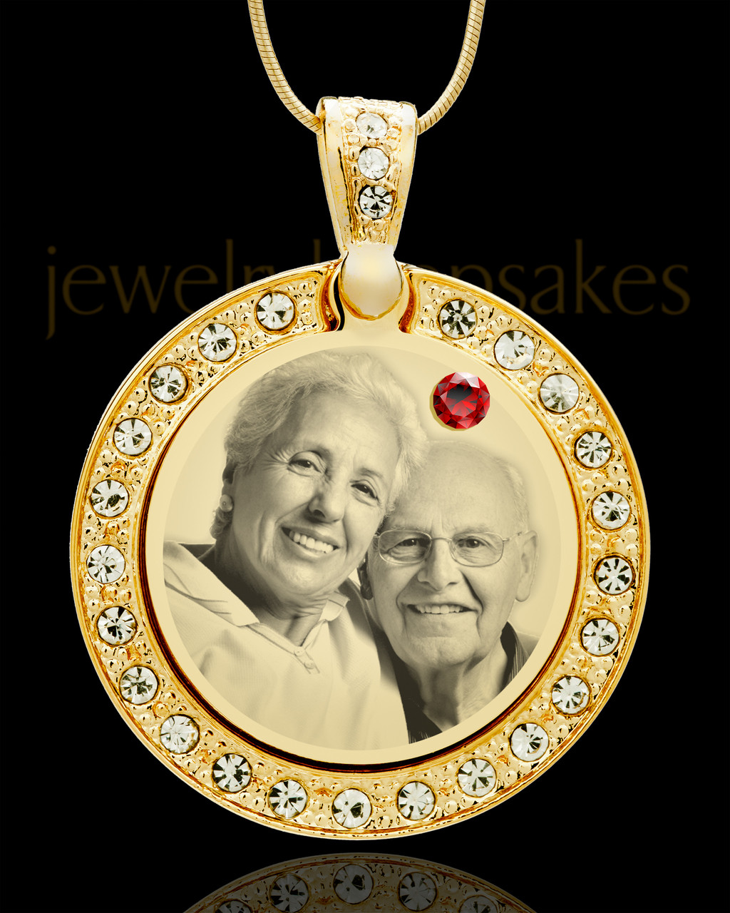 JANUARY GEM CIRCLE GOLD PHOTO ENGRAVED BIRTHSTONE PENDANT