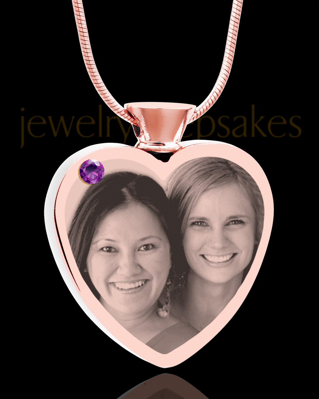 FEBRUARY ROSE GOLD HEART BIRTHSTONE PHOTO CREMATION PENDANT