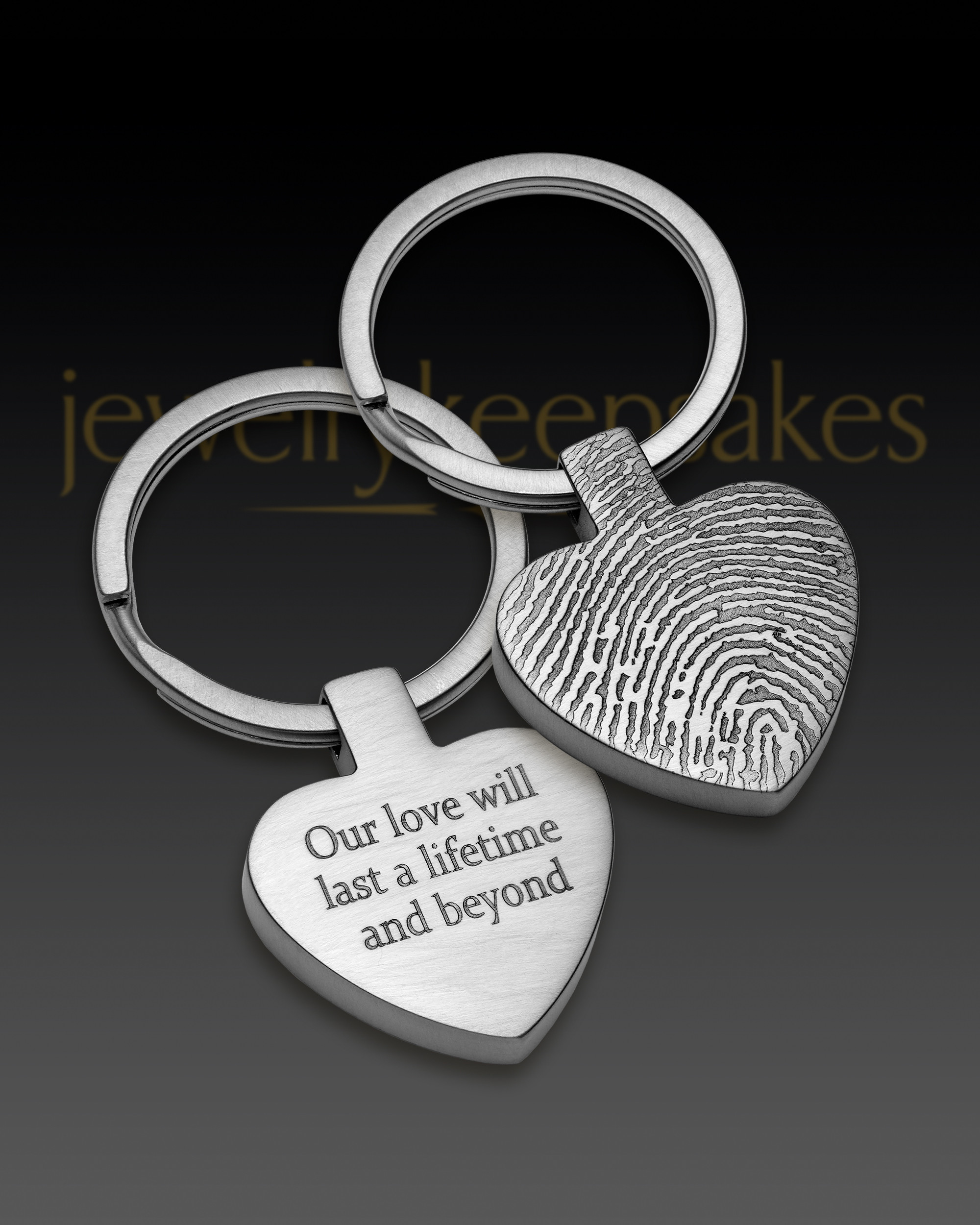 Brushed Stainless Steel Tender Heart Thumbprint Keychain