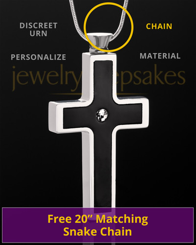Custom Black Cross Pendant Necklace in Stainless Steel Engraved