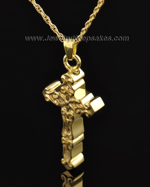 gold plated embellished cross for cremains