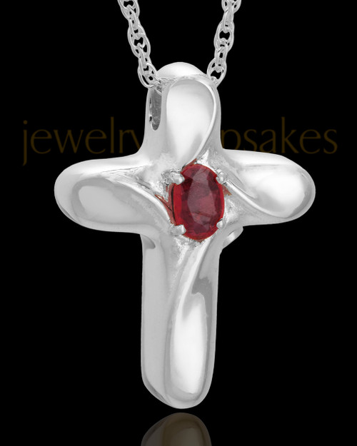 Wavy Cross with Ruby cremain pendant